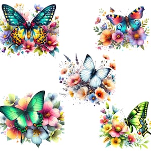 39 Watercolor Butterflies and Flowers PNG Clipart Bundle, Spring ...