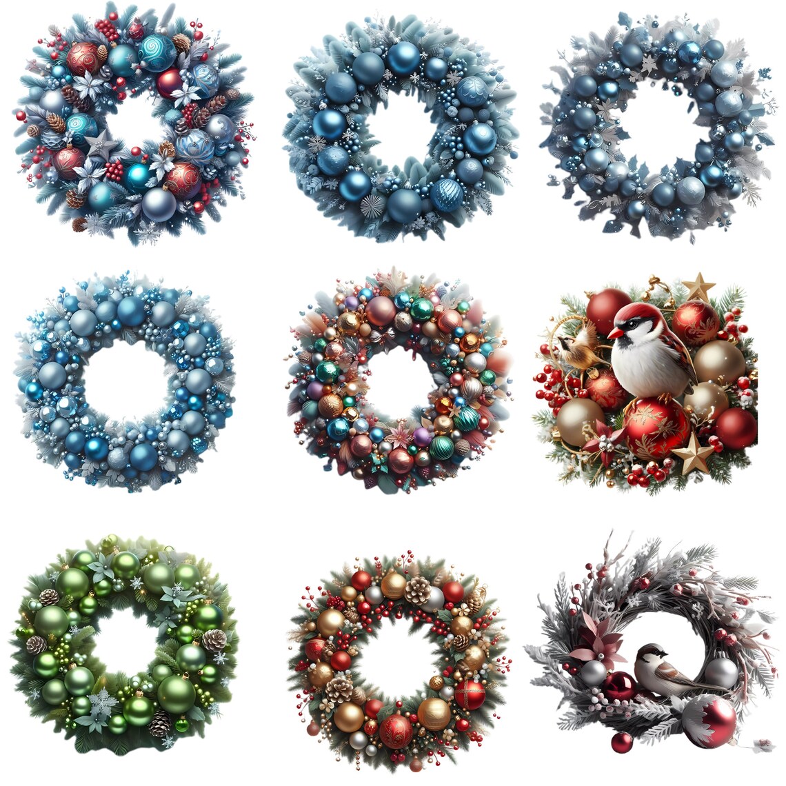 23 Christmas Wreath Clip Art Bundle - Ornaments Wreath PNG, Festive ...