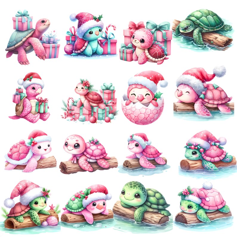 Cute Holiday Turtle Watercolor Clipart Bundle (PNG Digital Download) - Etsy