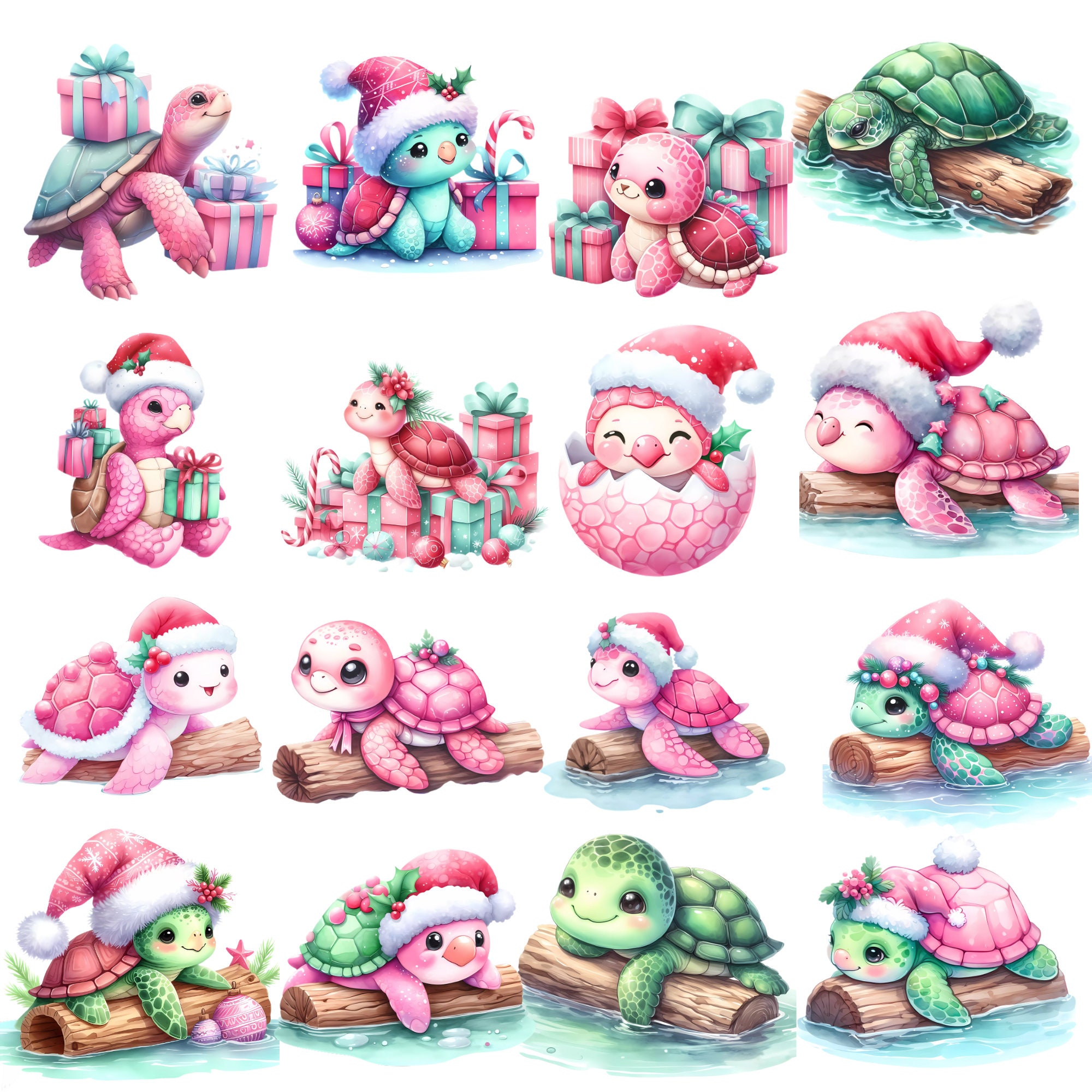 37 Cute Watercolor Turtles Clipart Collection Bundle. Holiday Turtles ...
