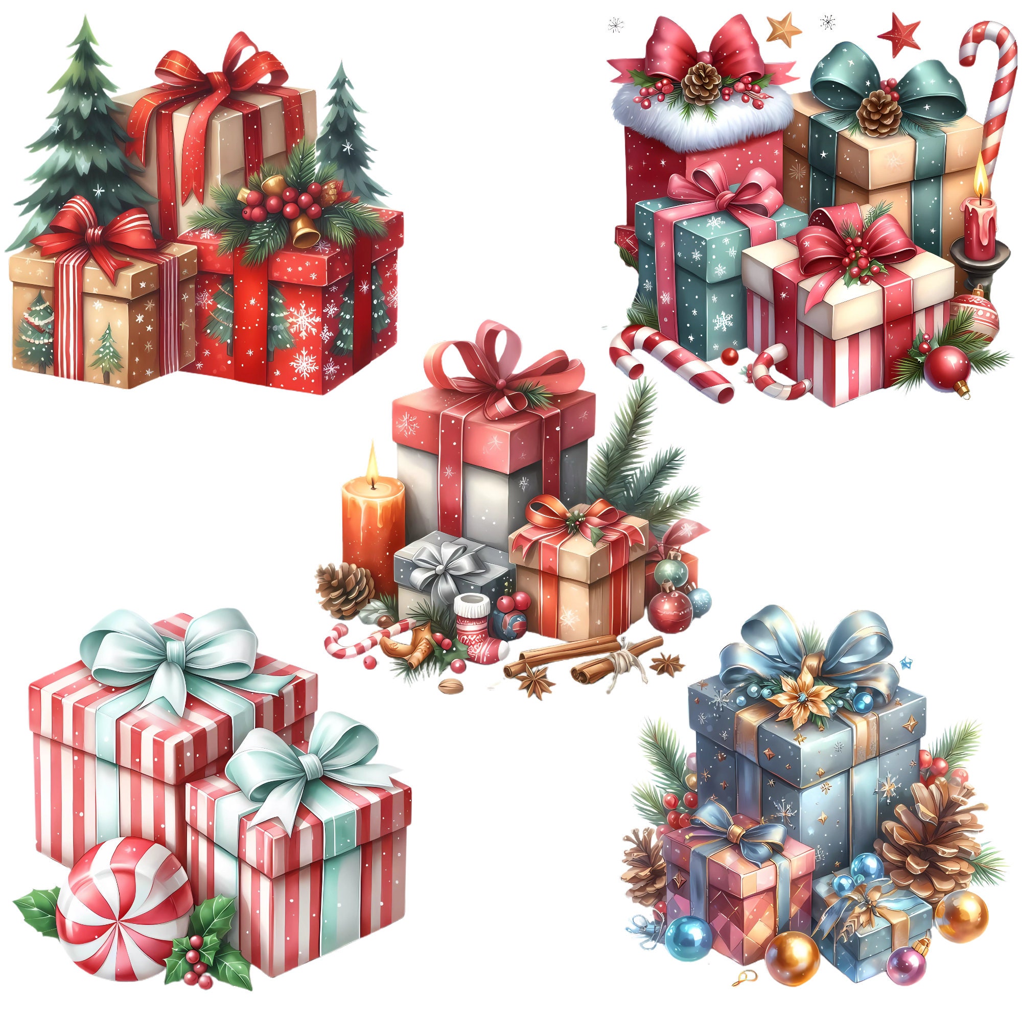 28 Watercolor Christmas Presents Clipart Bundle, Holiday Gifts Clipart ...