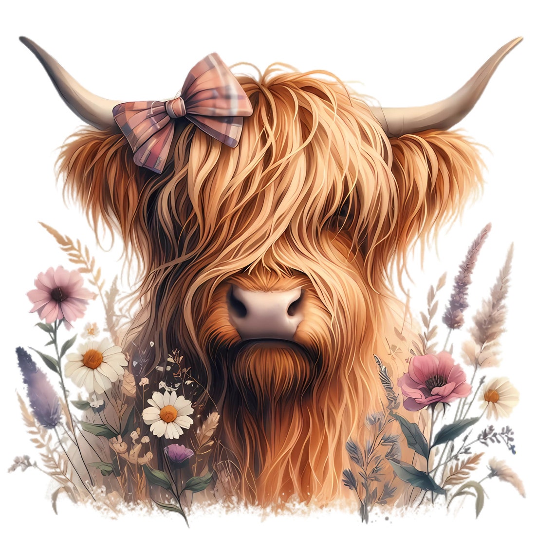 11 Watercolor Highland Cow With Poppy Flowers Clipart Bundle V.4, High ...