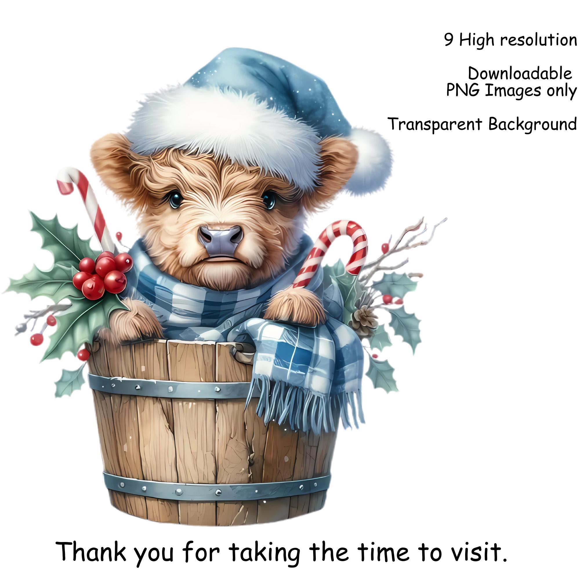 9 Watercolor Christmas Highland Cow V3 Clipart Bundle, Highland Cows in ...