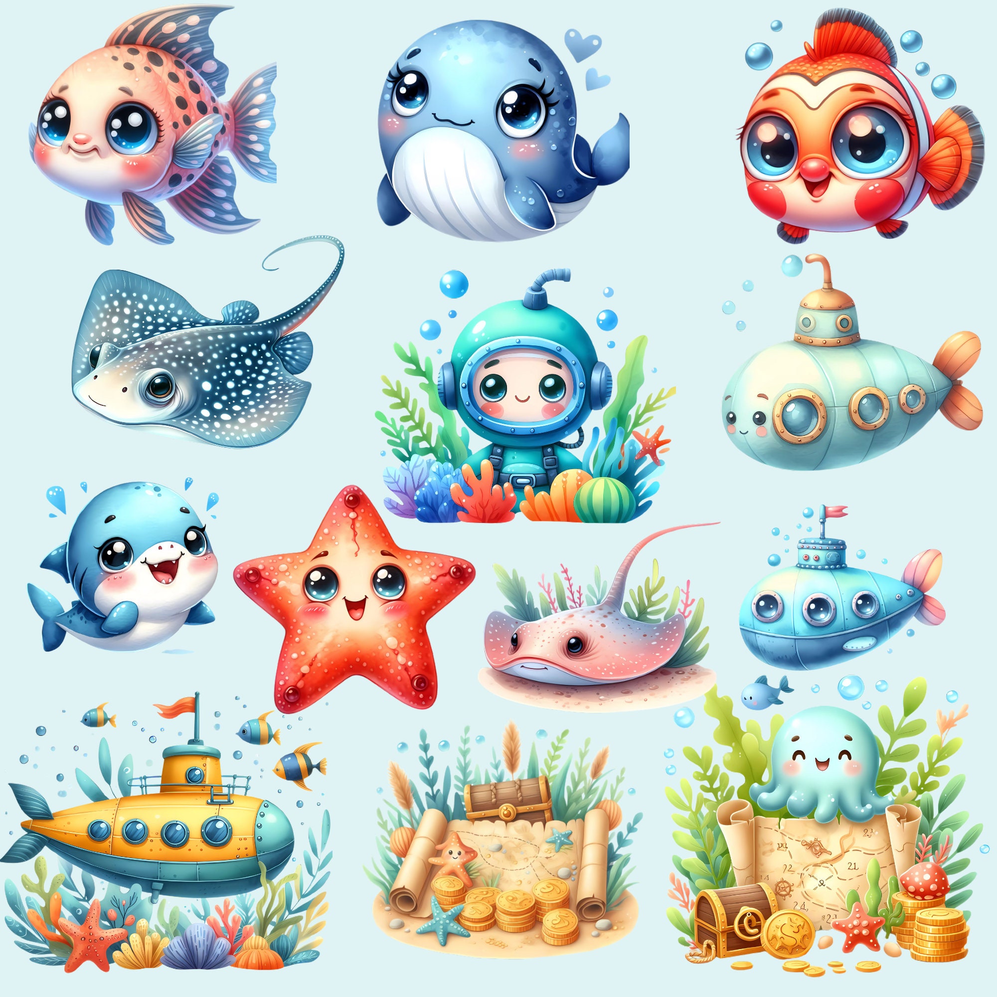 37 Watercolor Under the Sea Creatures Clipart Bundle. Sea Clipart, Sea ...