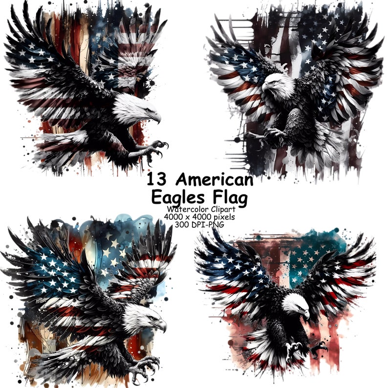 13 Watercolor Patriotic Eagle PNG Clipart Bundle, American USA Eagle ...