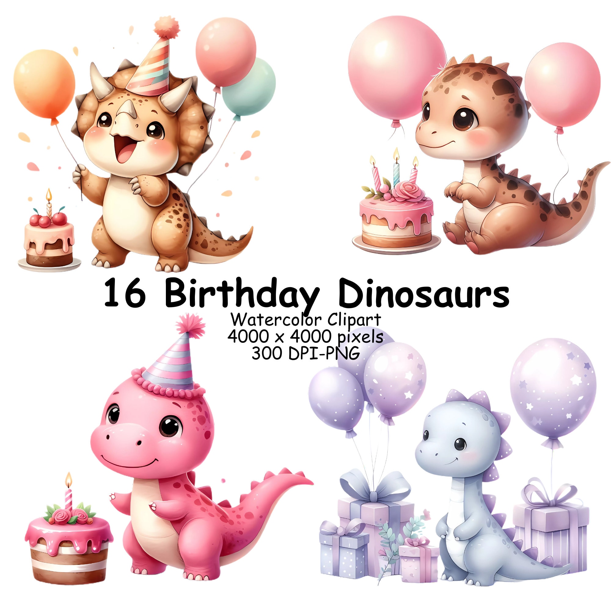 Watercolor Dinosaur Clipart Bundle, Baby Birthday PNG (digital Download ...