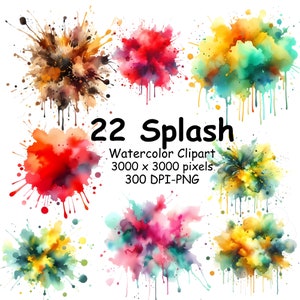 22 Watercolor Color Splash Clipart Bundle. Transparent PNG Paint ...