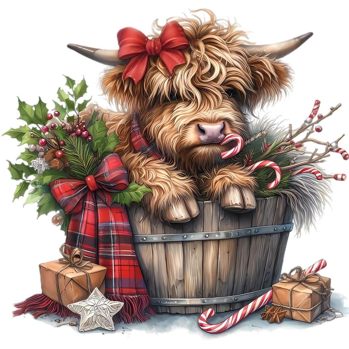 9 Watercolor Christmas Highland Cow V2 Clipart Bundle, Highland Cows in ...