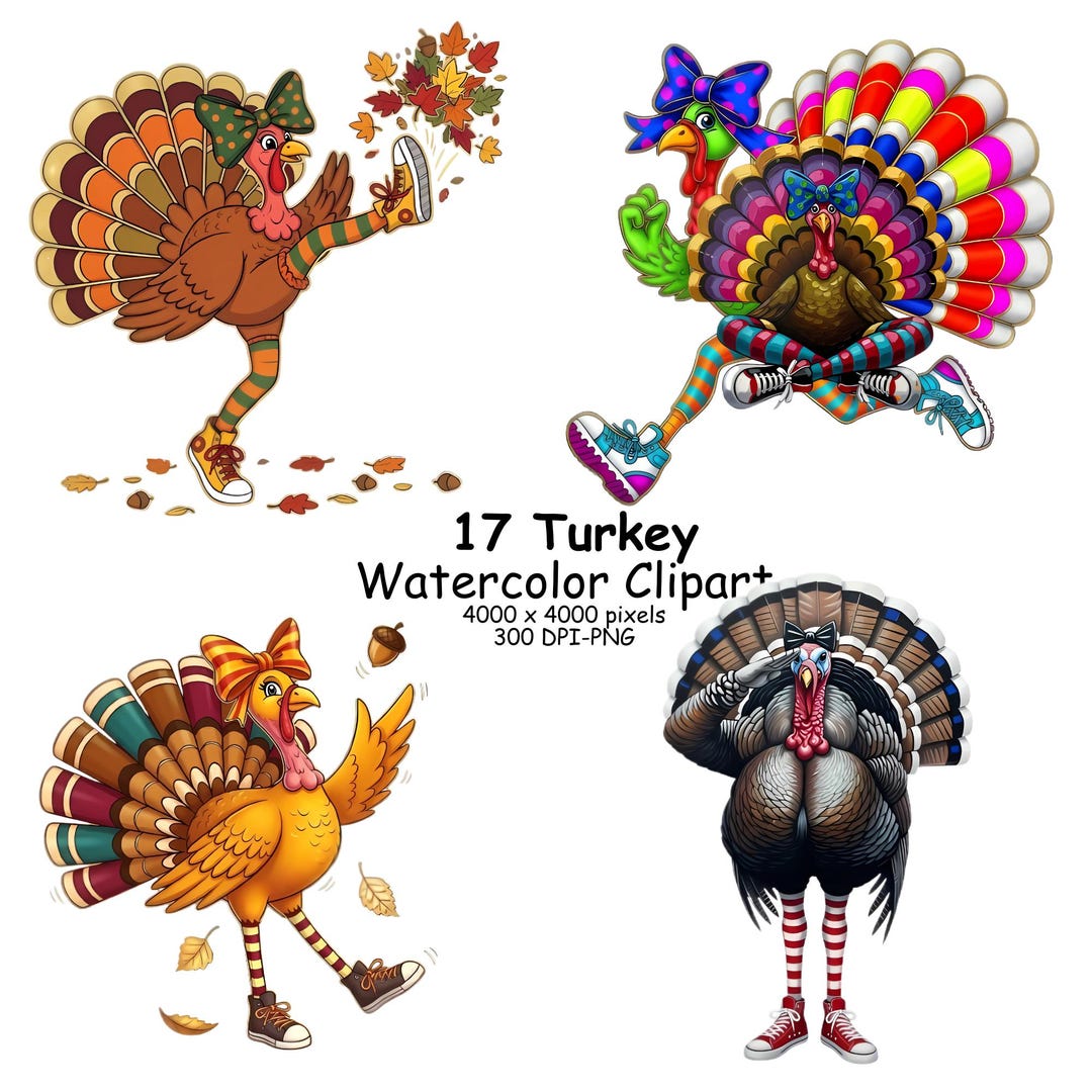 17 Turkey PNG Thanksgiving Clipart Bundle, Preppy Thanksgiving PNG ...