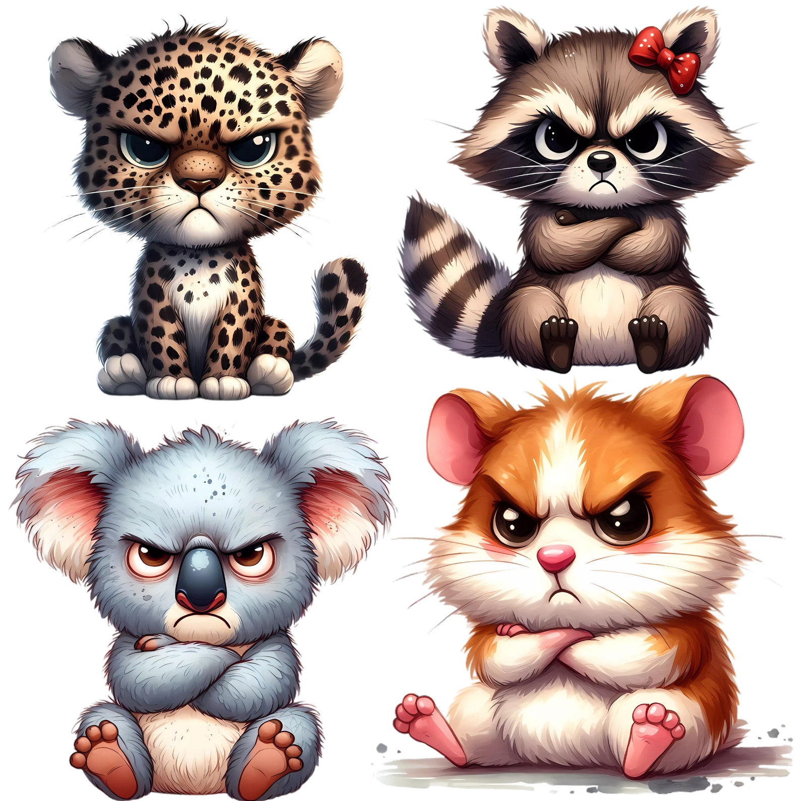 20 Watercolor Grumpy Animals Pngs Clipart Bundle, High Quality, Instant ...