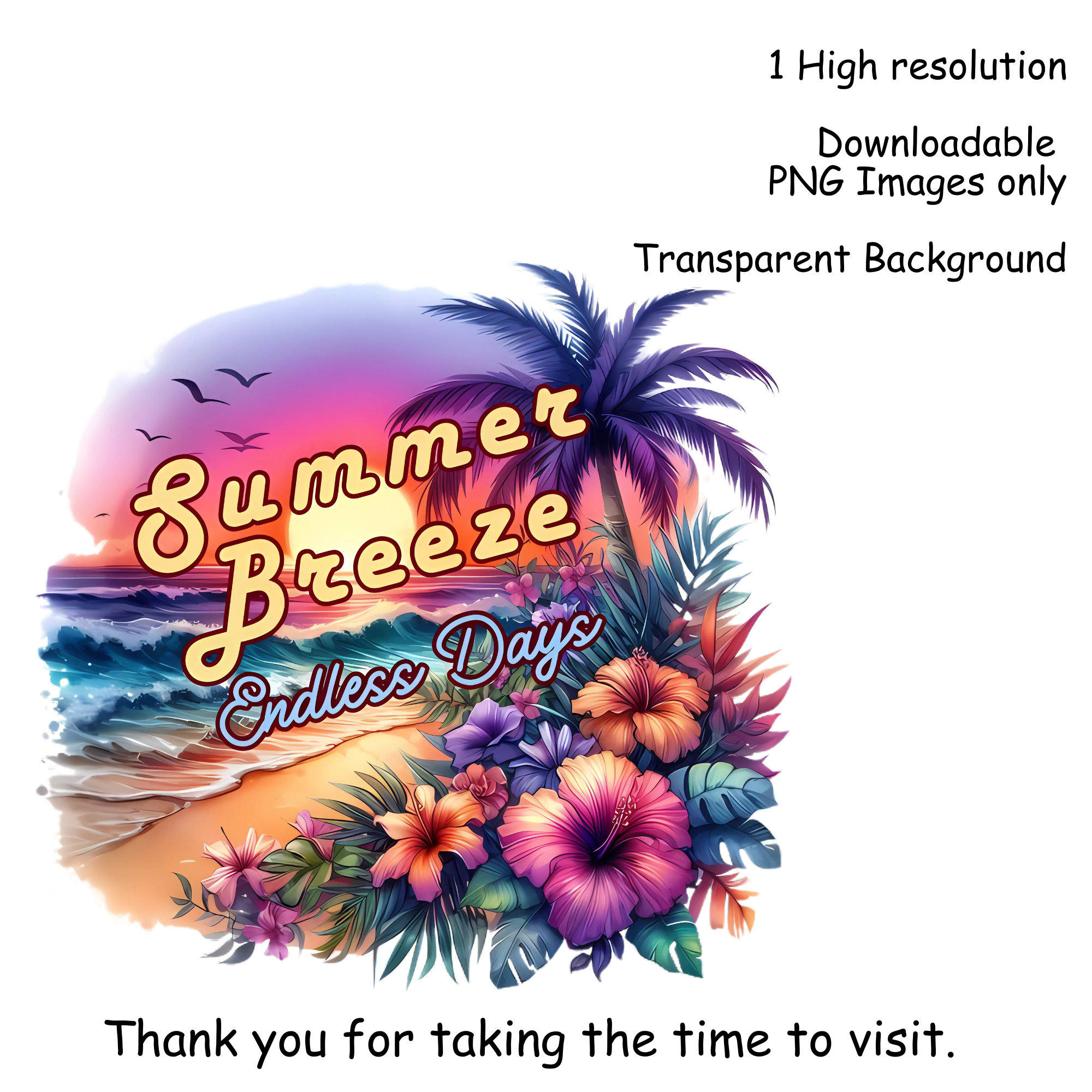 1 Summer Breeze, Endless Days PNG Clipart, Sublimation Design, Colorful ...