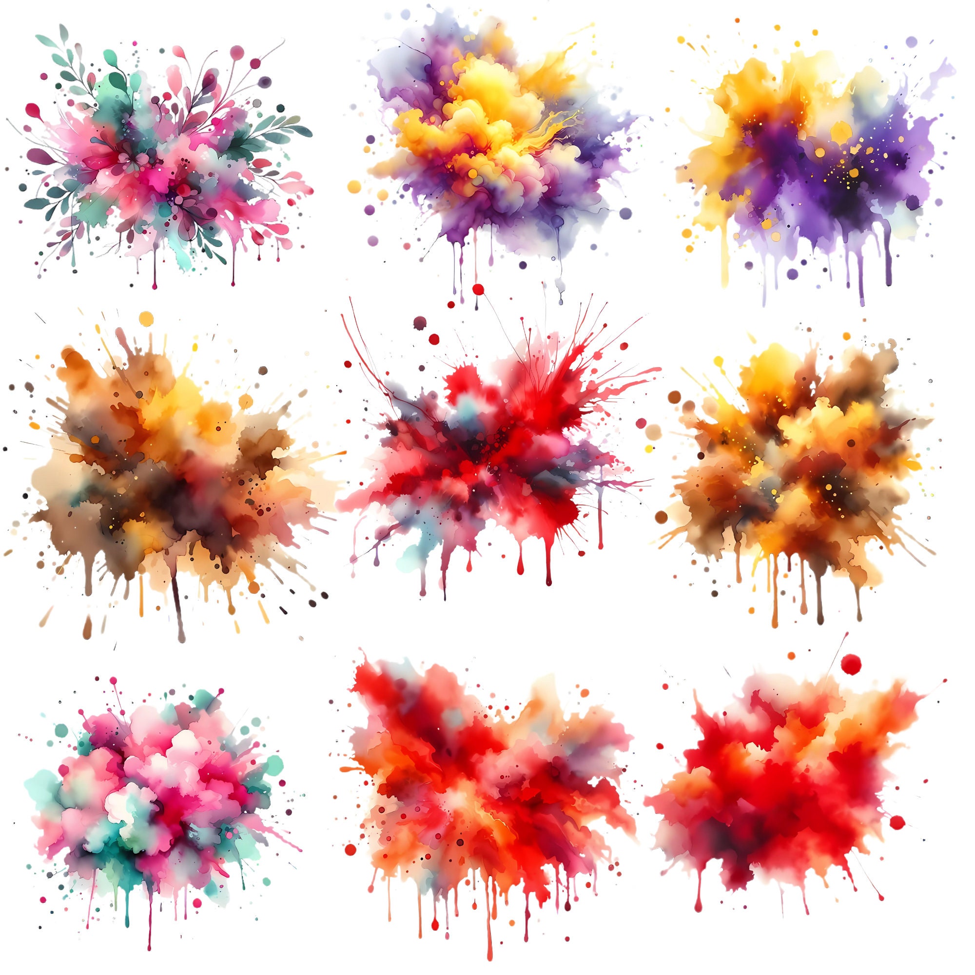 22 Watercolor Color Splash Clipart Bundle. Transparent PNG Paint ...