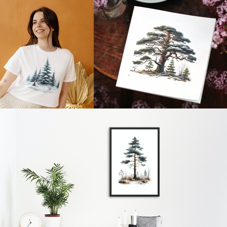 23 Watercolor Winter Forest Tree Clipart Bundle, Transparent Pine Tree ...