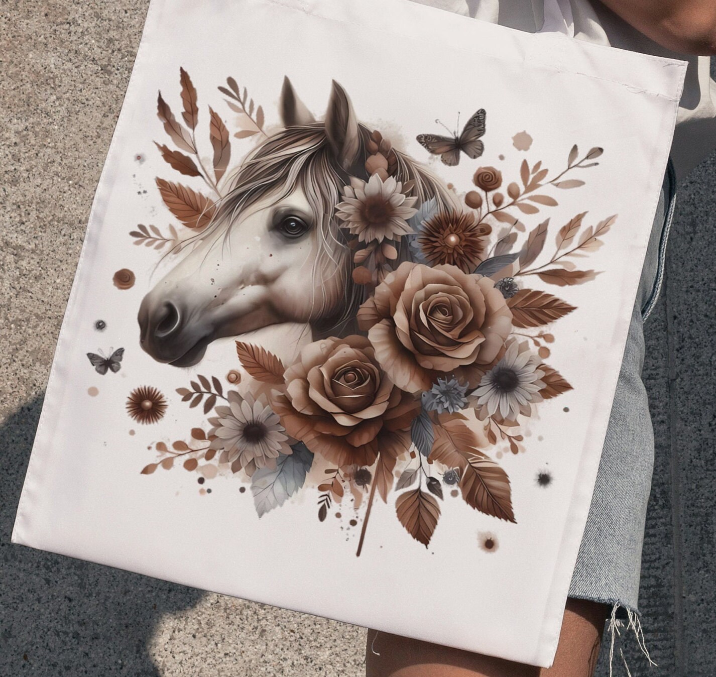 17 Watercolor Boho Horse Clipart PNG Bundle, Brown Horse, Butterfly ...