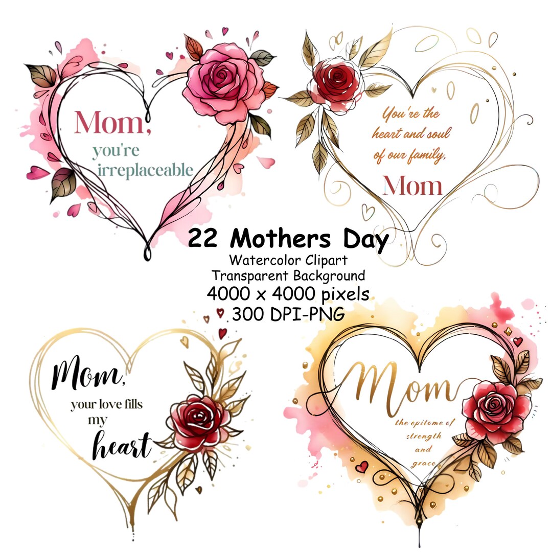 22 Mother's Day Watercolor Floral Heart Png Design Download, Mothers ...