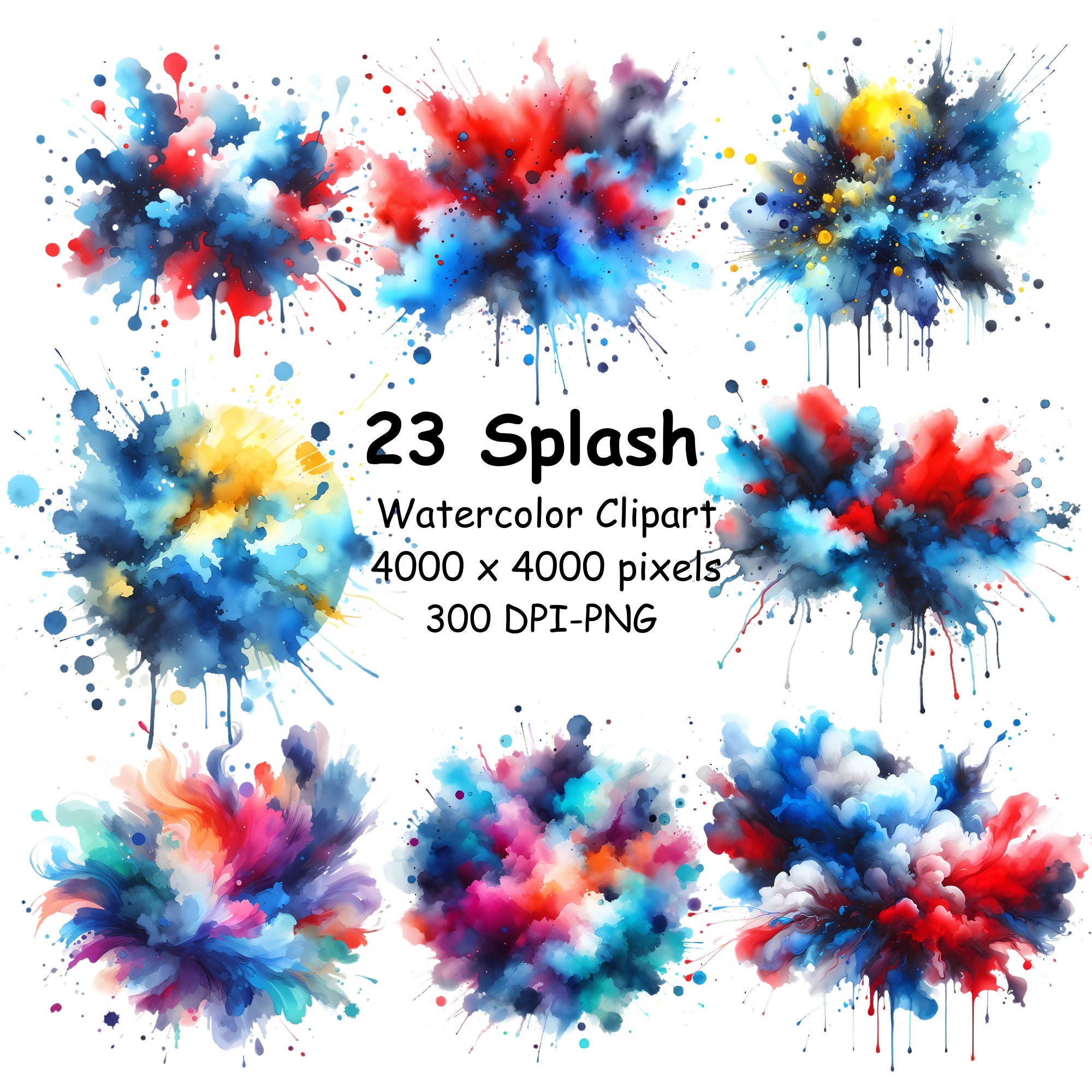 23 Watercolor Color Splash Clipart Bundle. Transparent PNG Paint ...