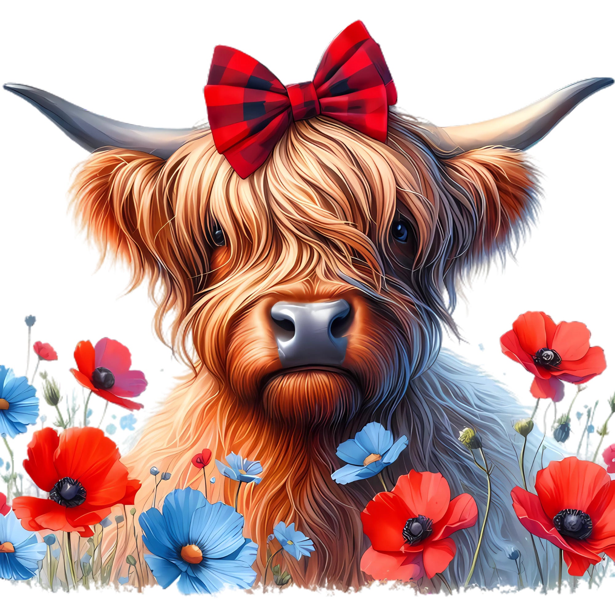 11 Watercolor Highland Cow With Poppy Flowers Clipart Bundle V.3, High ...