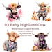 Baby Highland Cow PNG Clipart Bundle, Watercolor Style (digital ...
