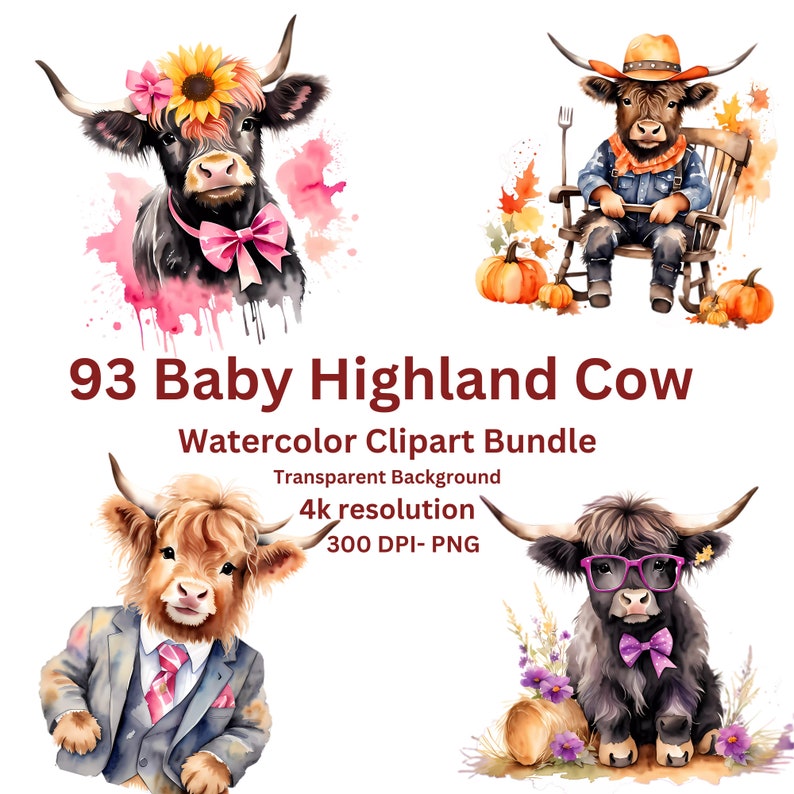 93 Baby Highland Cow PNG Bundle, Baby Highland Cow Clipart, Transparent ...