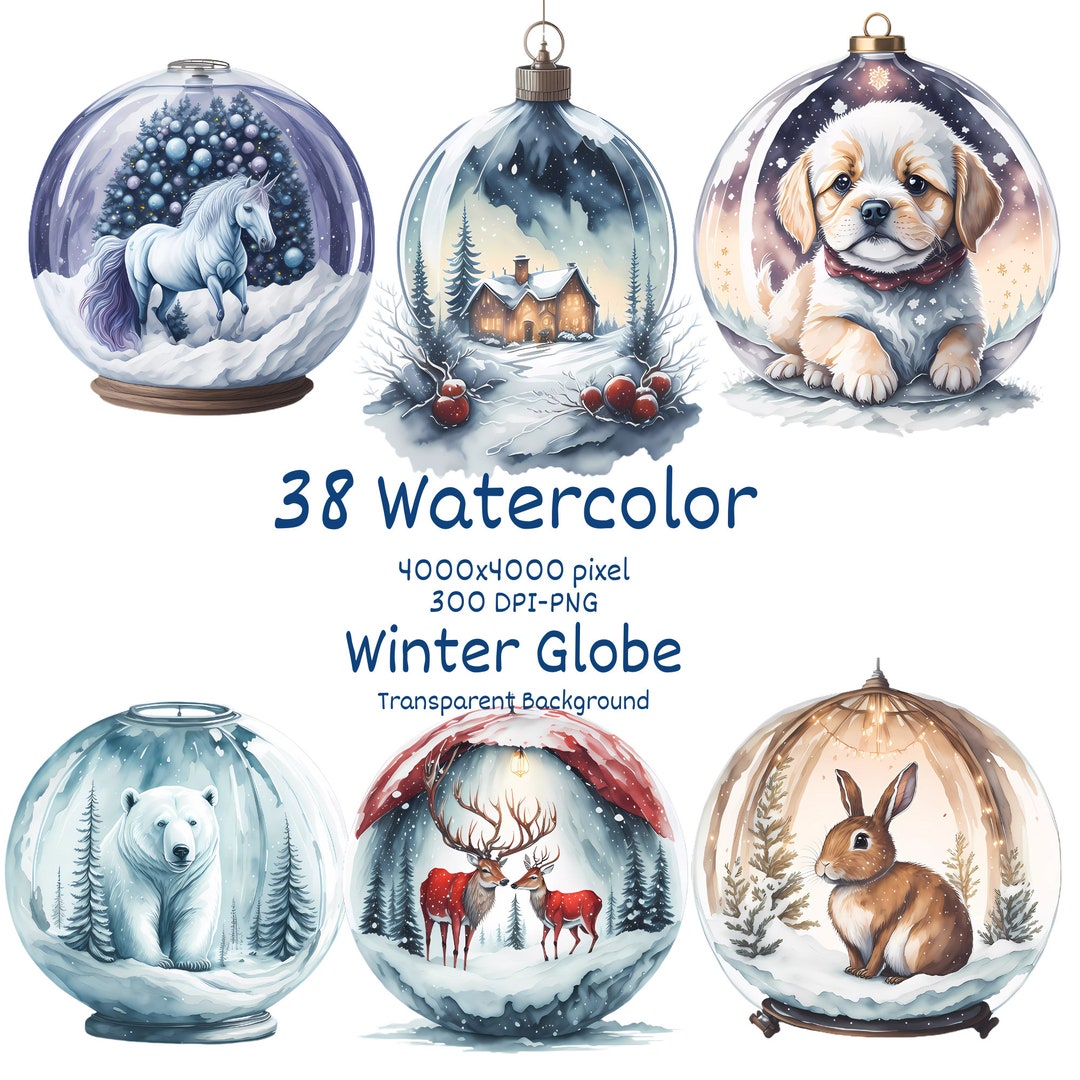 38 Winter Watercolor Globe Clipart Bundle. Winter Animals PNG Clipart ...