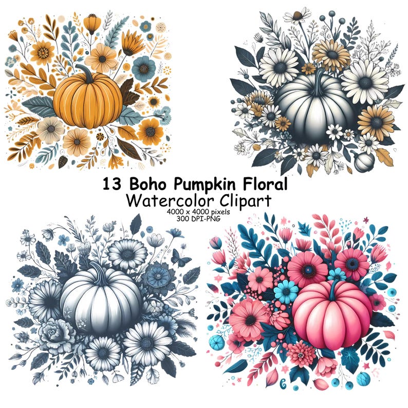 13 Boho Floral Pumpkin Png, Boho Floral Fall Png, Fall Mama Png, Autumn ...