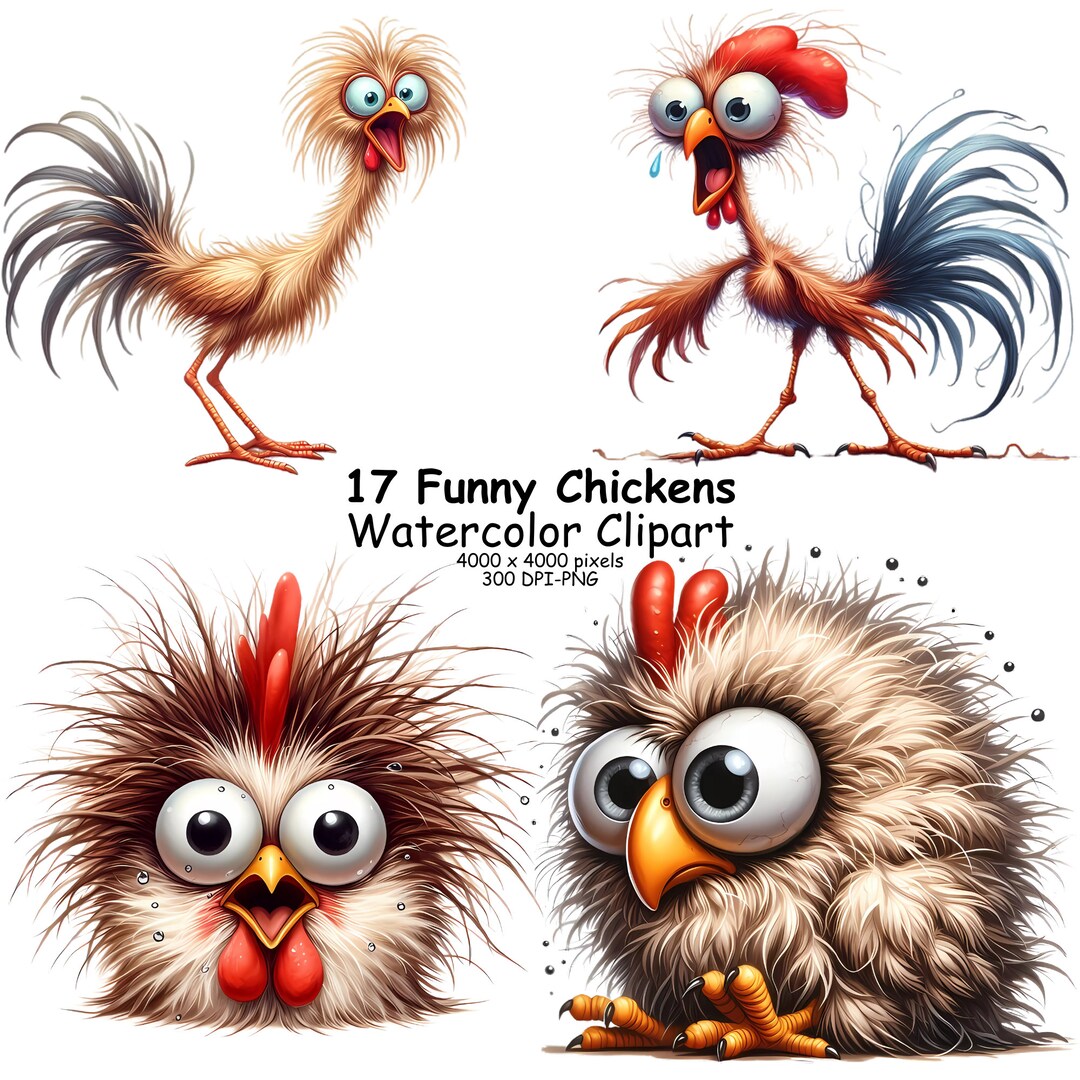 17 Watercolor Funny Cute Chicken Clipart Bundle, Funny Chicken Png ...
