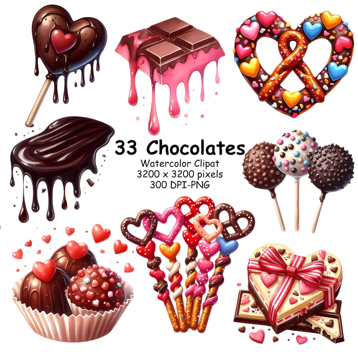 33 Watercolor Chocolates Clipart Bundle, Transparent Background, Candy ...