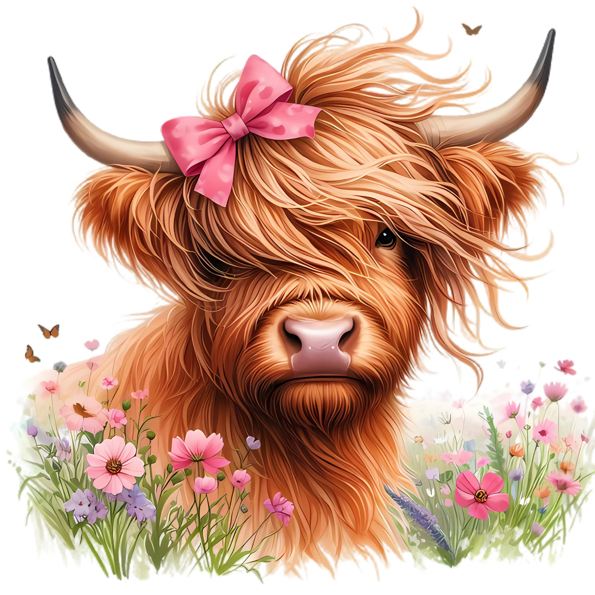 Watercolor Highland Cow Clipart, Poppy Flowers Bundle (digital Download ...