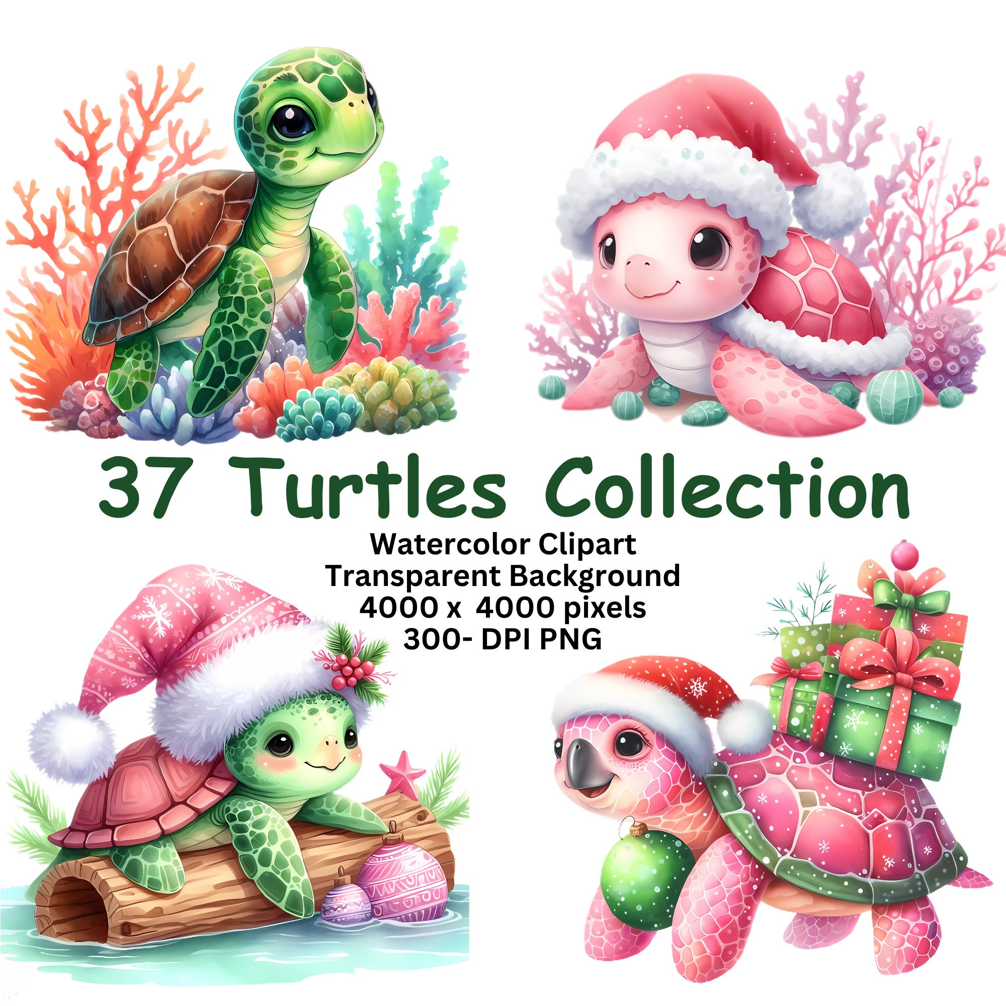37 Cute Watercolor Turtles Clipart Collection Bundle. Holiday Turtles ...