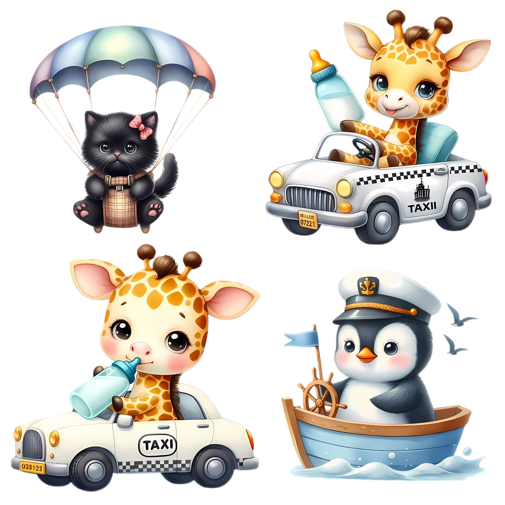 26 Watercolor Cute Animals Clipart Bundle, Safari PNG, Baby Animal ...