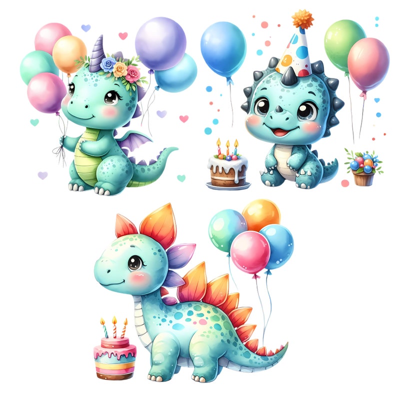 Watercolor Dinosaur Clipart Bundle, Baby Birthday PNG (digital Download ...