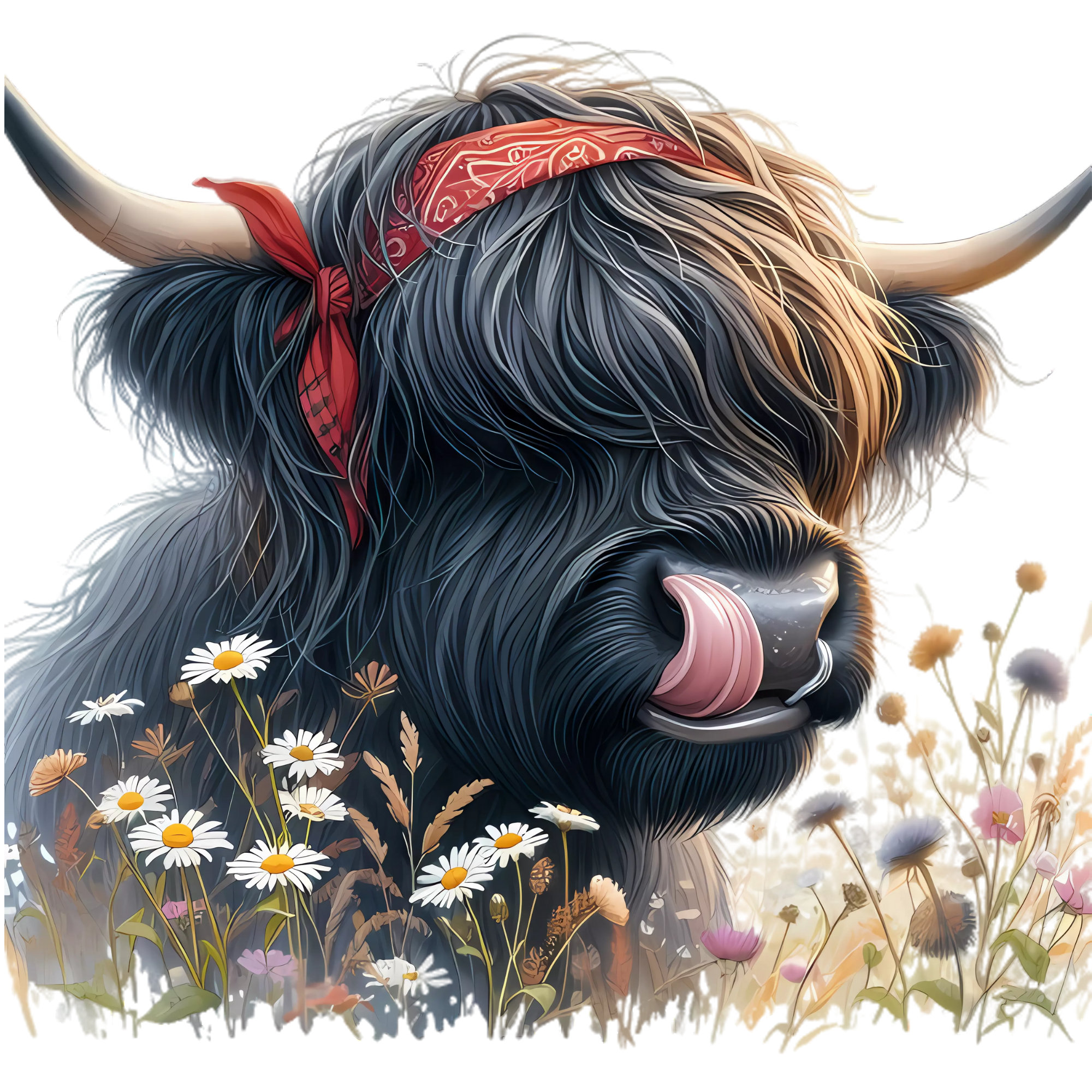 11 Watercolor Highland Cow With Poppy Flowers Clipart Bundle V.3, High ...