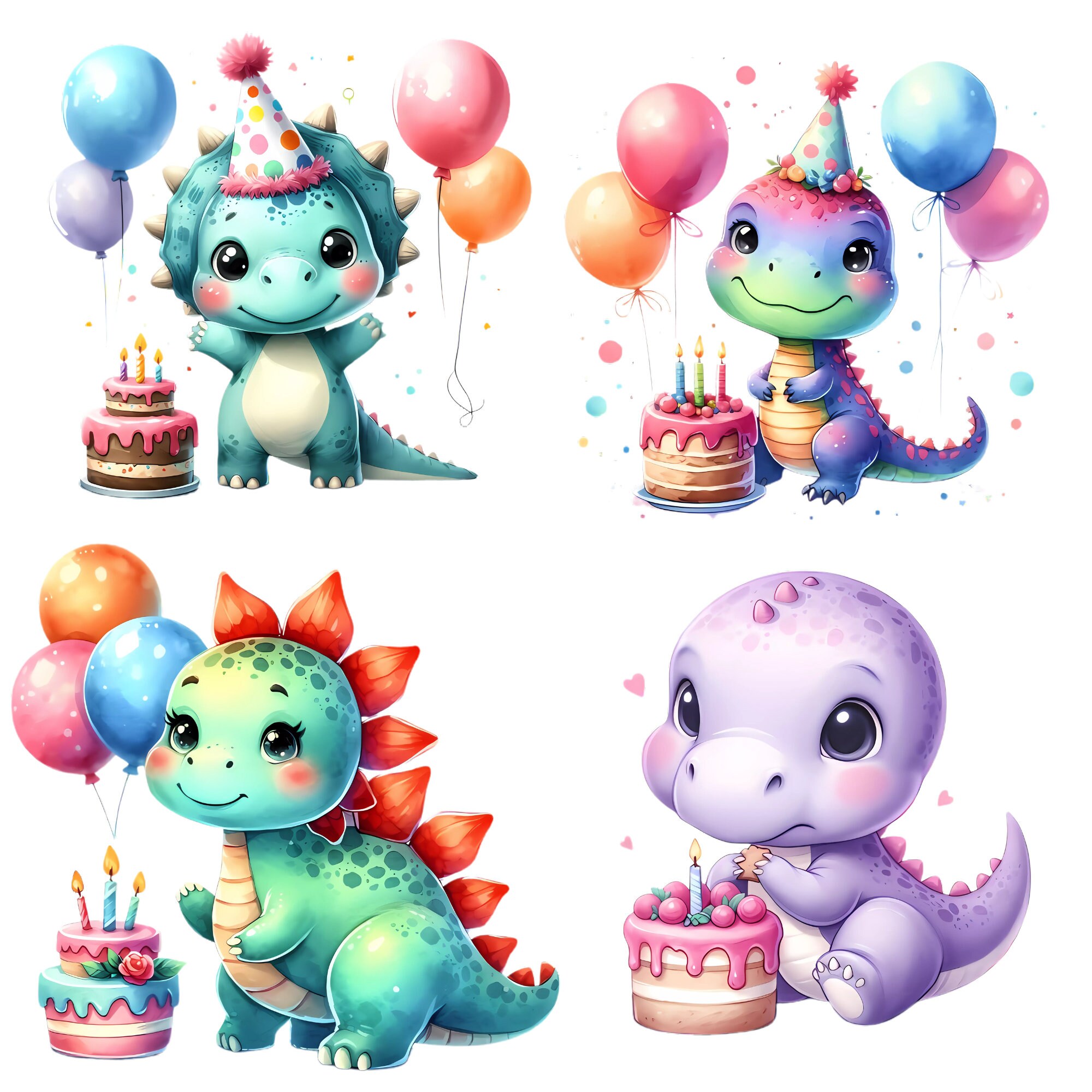 Watercolor Dinosaur Clipart Bundle, Baby Birthday PNG (digital Download ...