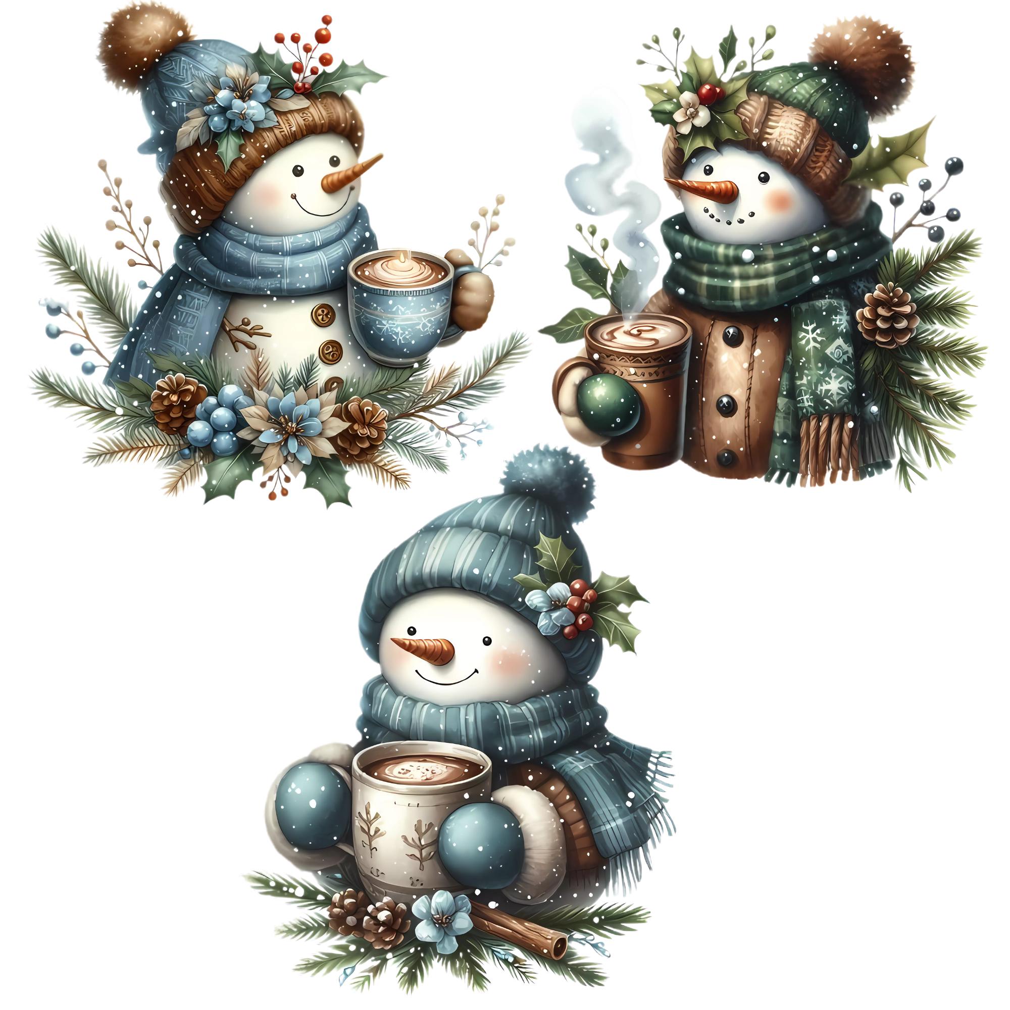 Cute Winter Snowman Clipart PNG Bundle, Festive Graphics (digital ...