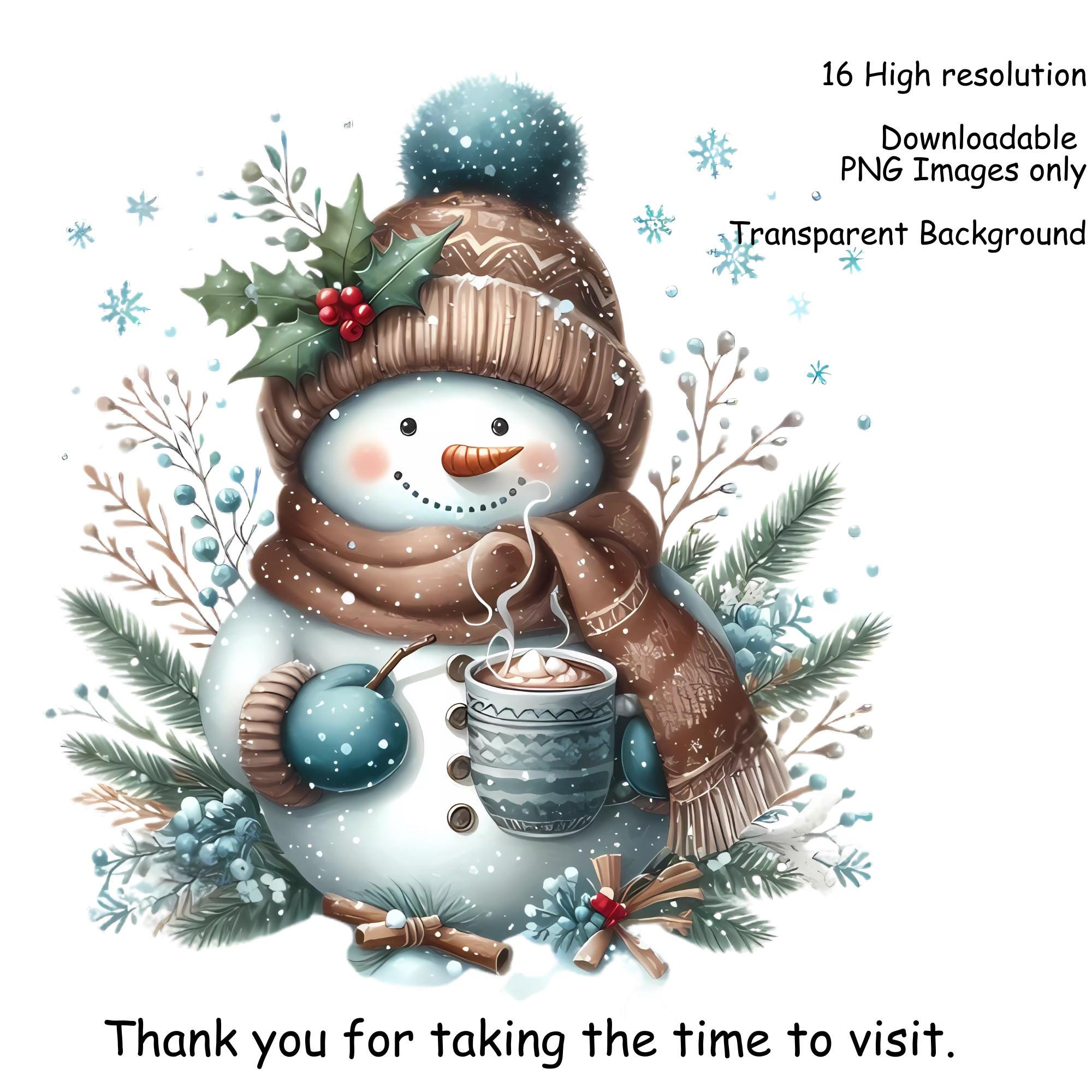 Cute Winter Snowman Clipart PNG Bundle, Festive Graphics (digital ...