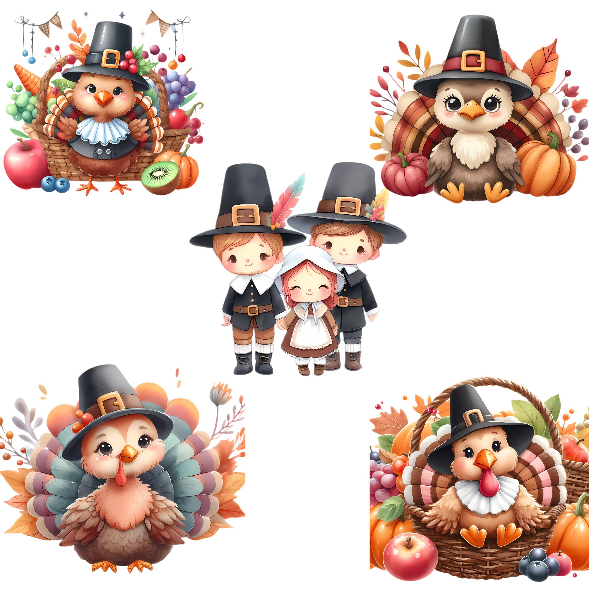 25 Watercolor Thanksgiving Collection Clipart Bundle. Transparent ...