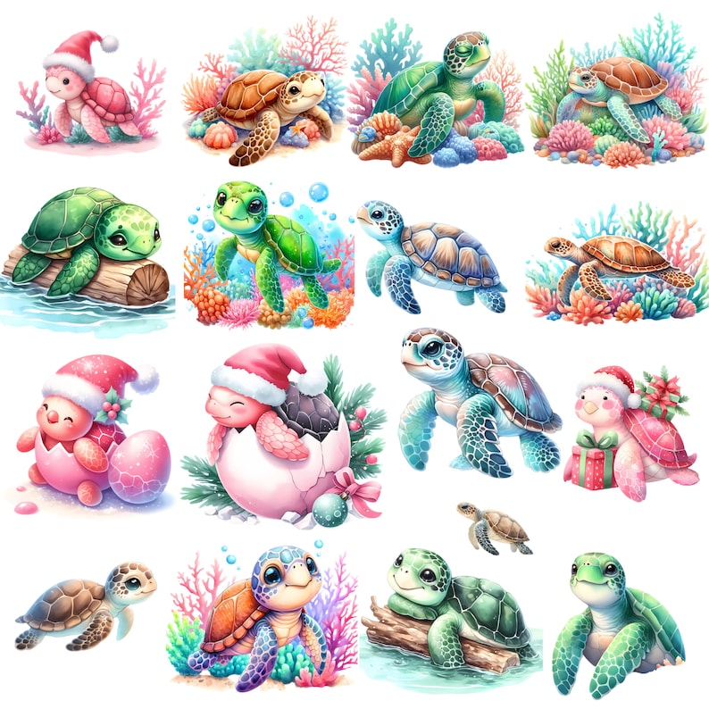 37 Cute Watercolor Turtles Clipart Collection Bundle. Holiday Turtles ...