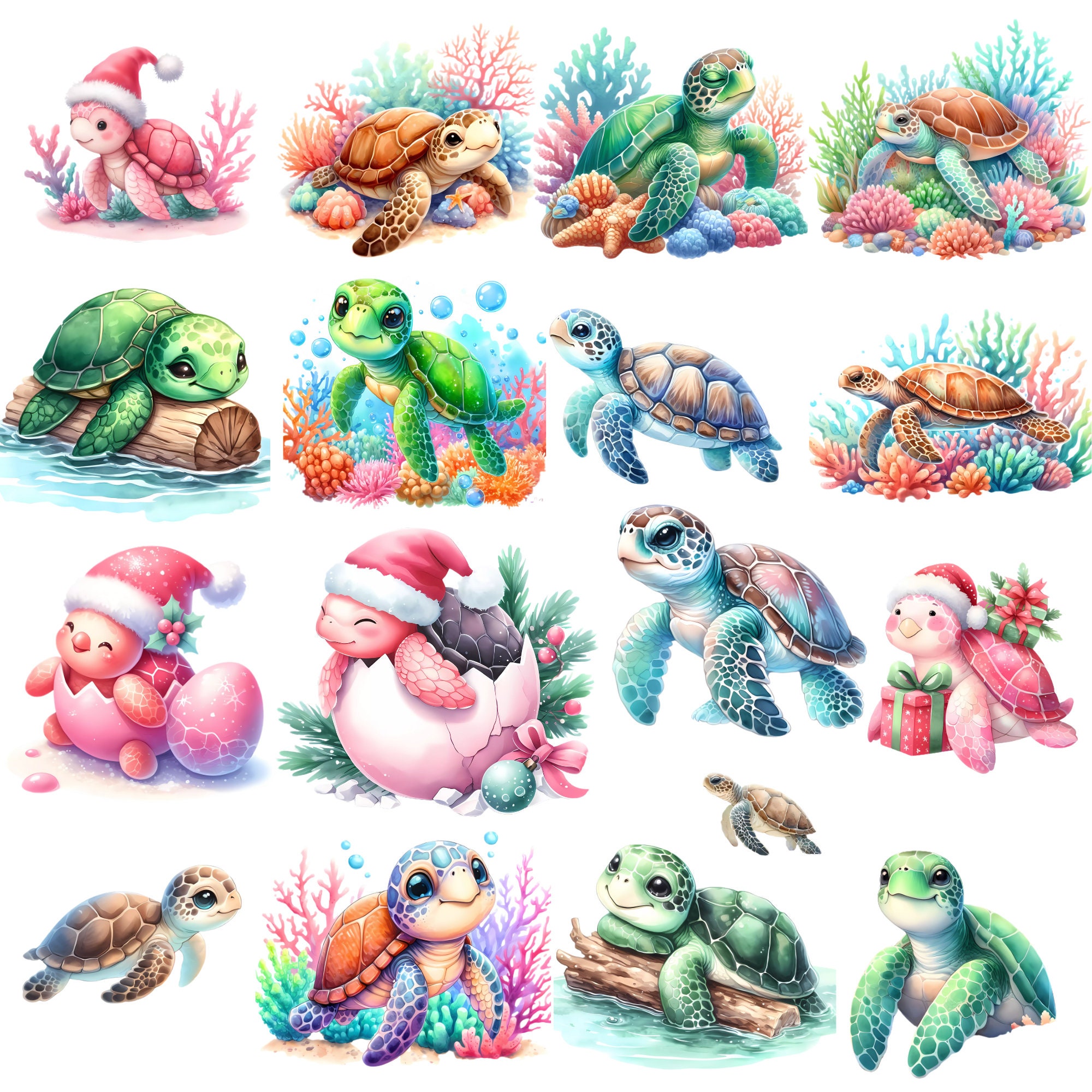 37 Cute Watercolor Turtles Clipart Collection Bundle. Holiday Turtles ...