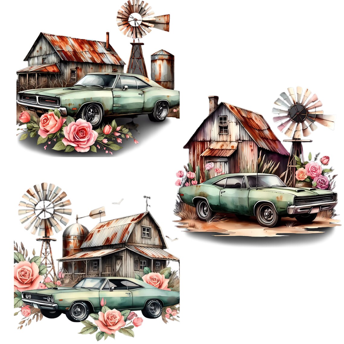 24 Rustic Cars Watercolor Clipart Bundle. Transparent Background, Old ...