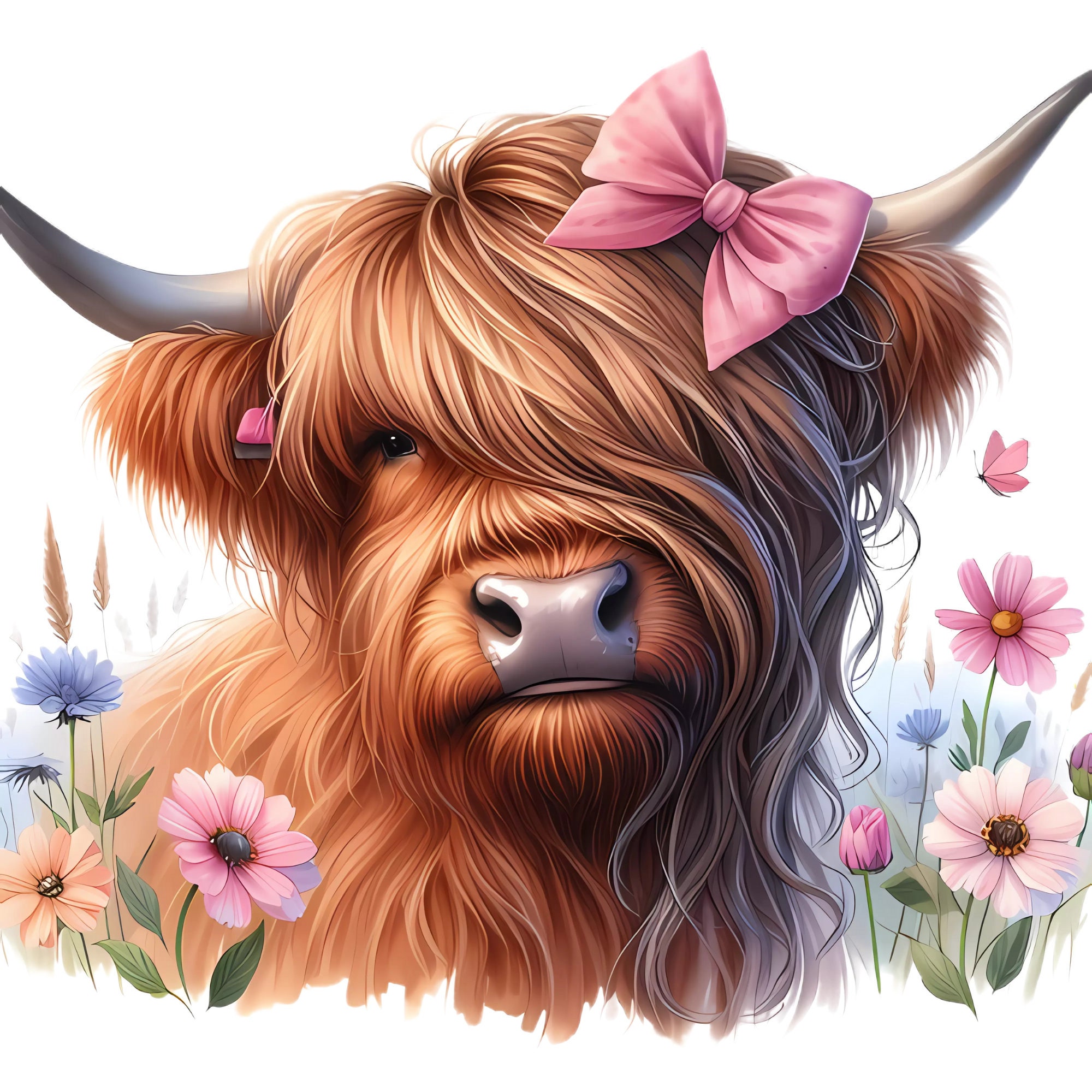 Watercolor Highland Cow Clipart, Poppy Flowers Bundle (digital Download ...
