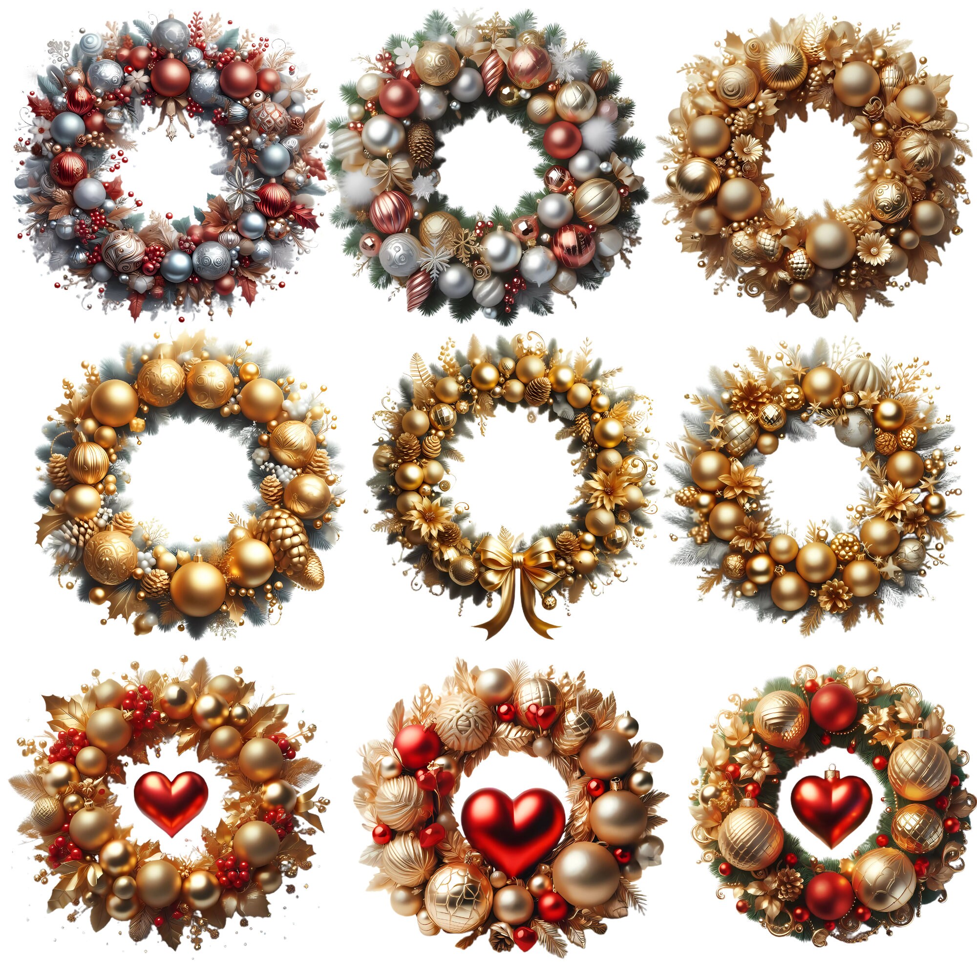 23 Christmas Wreath Clip Art Bundle - Ornaments Wreath PNG, Festive ...