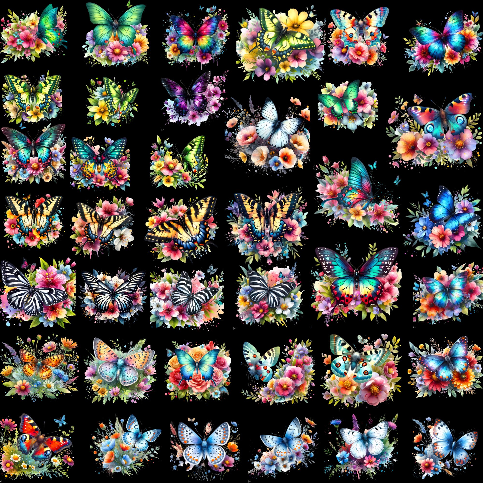 39 Watercolor Butterflies and Flowers PNG Clipart Bundle, Spring ...