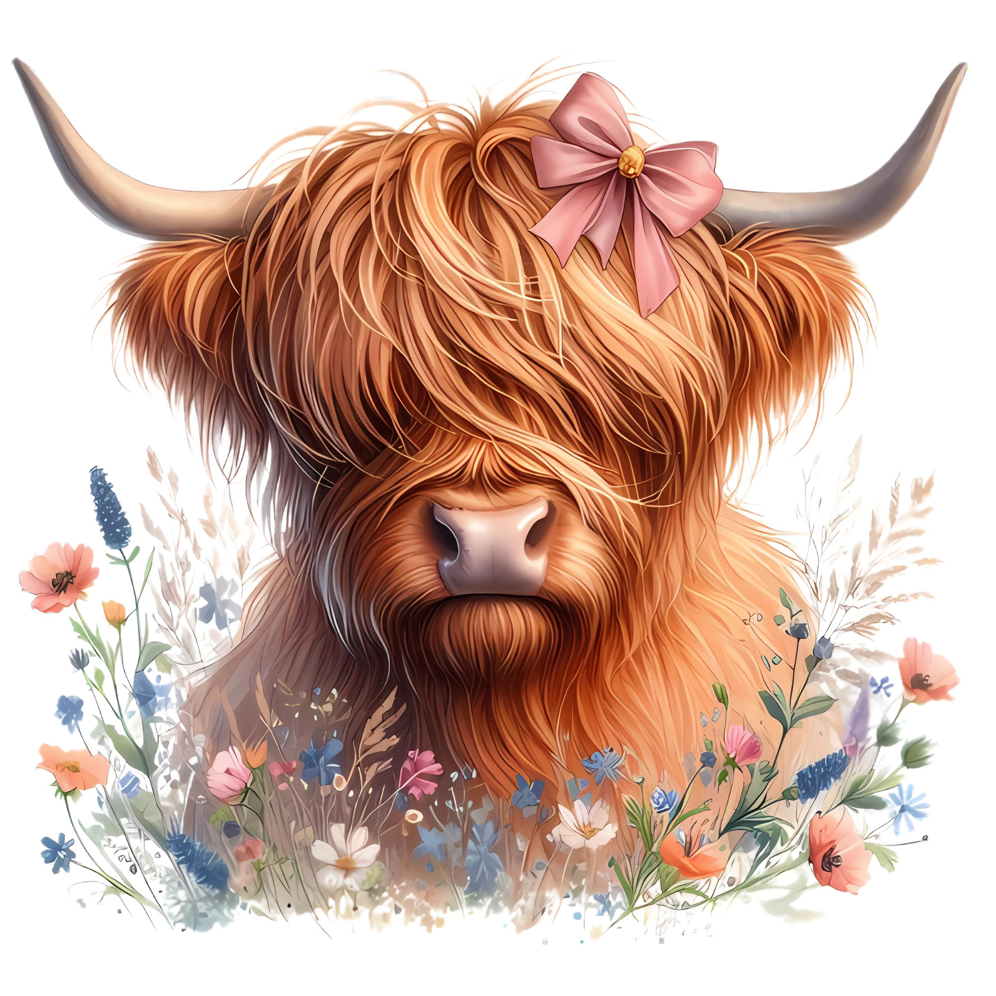 Watercolor Highland Cow Clipart, Poppy Flowers Bundle (digital Download ...