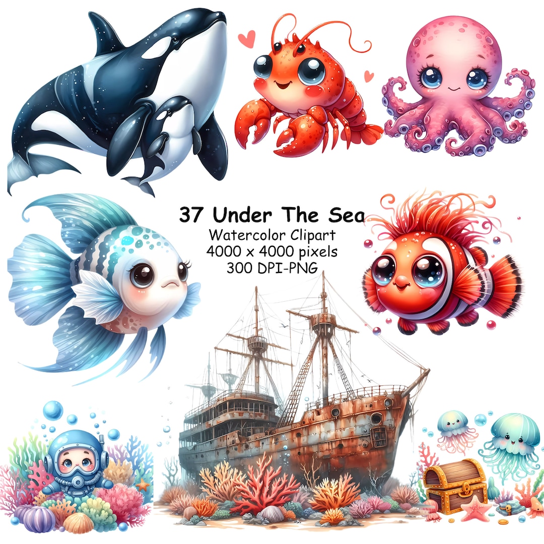 37 Watercolor Under the Sea Creatures Clipart Bundle. Sea Clipart, Sea ...