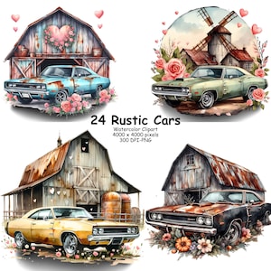 24 Rustic Cars Watercolor Clipart Bundle. Transparent Background, Old ...
