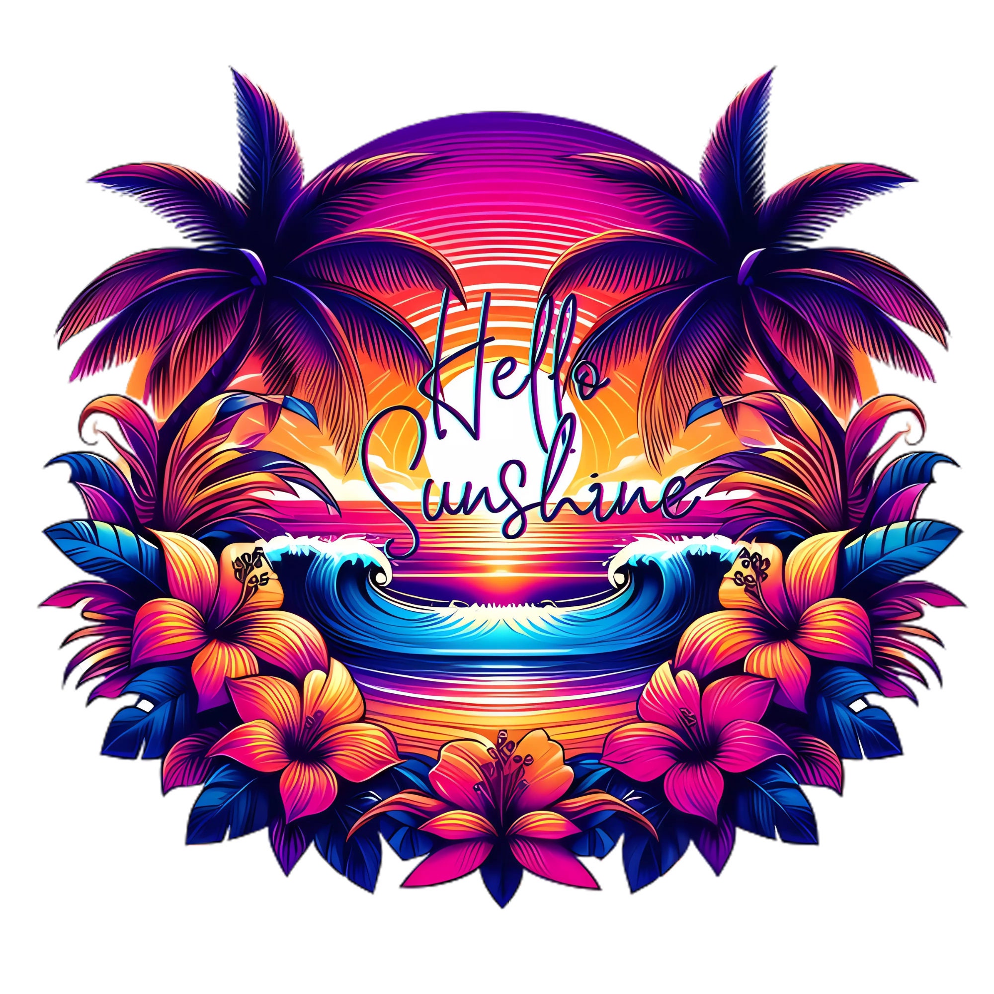 1 Hello Sunshine PNG Clipart, Sublimation Design, Colorful Tropical ...