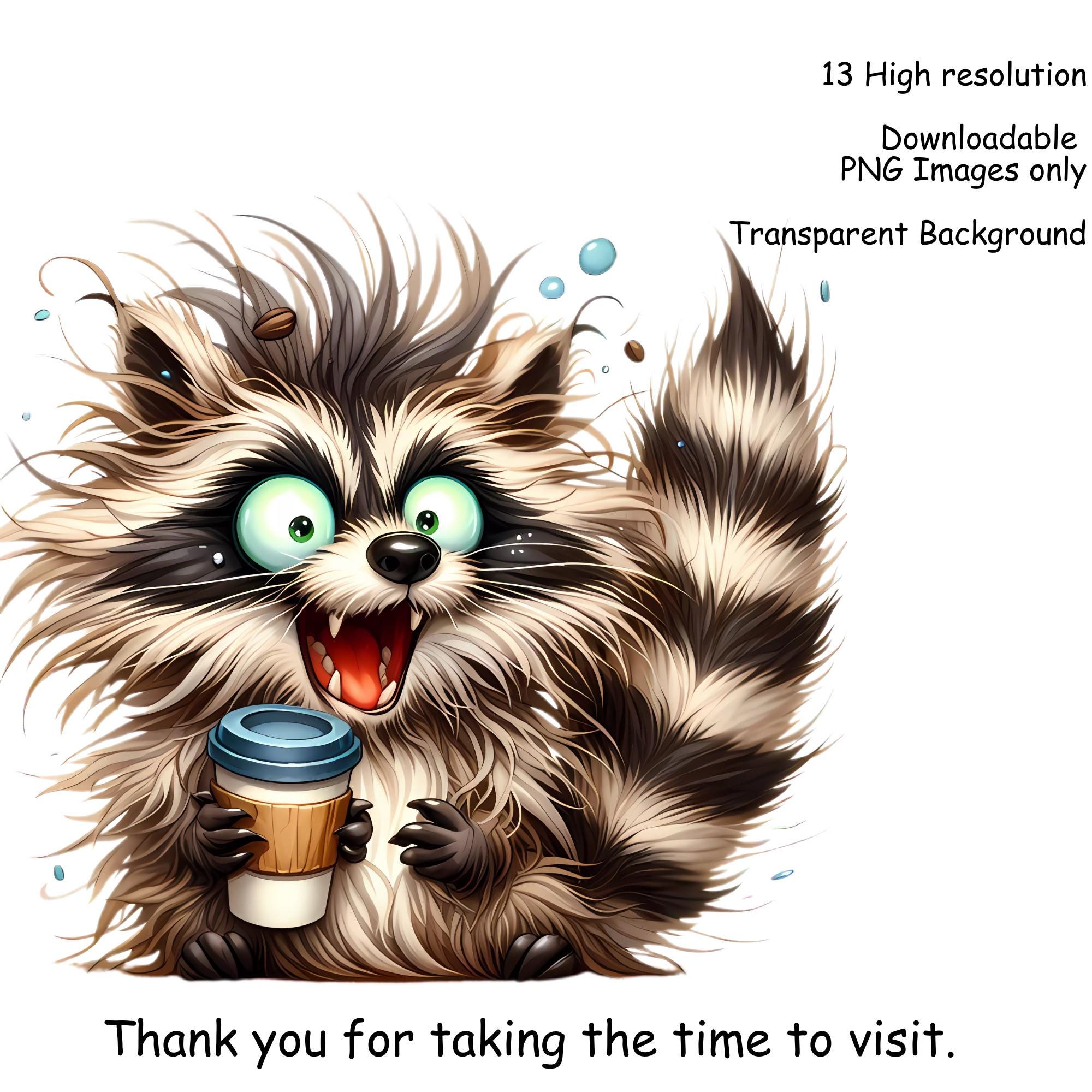 13 Watercolor Raccoons PNG Clipart Bundle, Feral T-shirt Design, Funny ...
