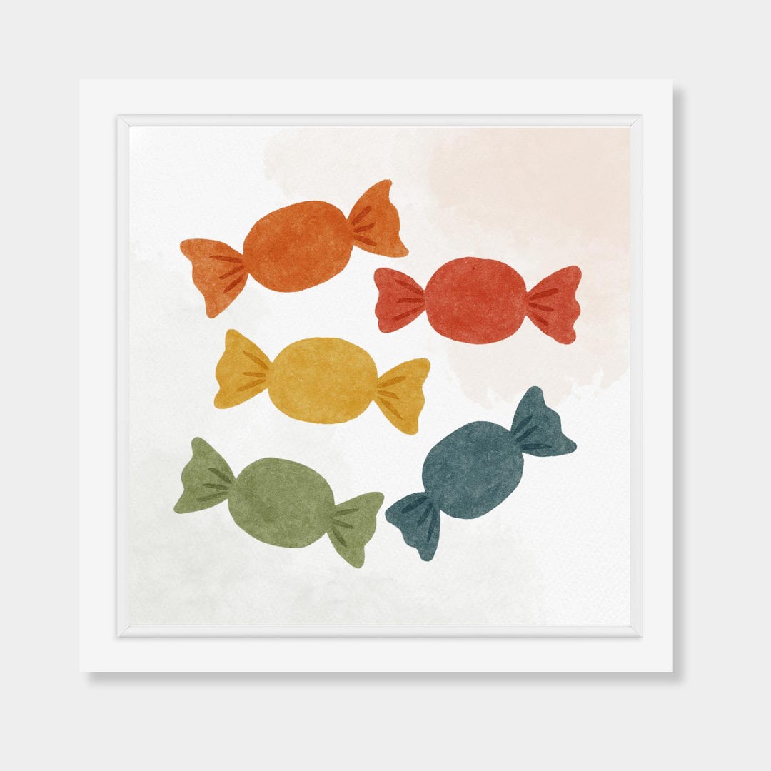 Candy Wrappers | Square Watercolor Wall Art | Gouache Illustration ...