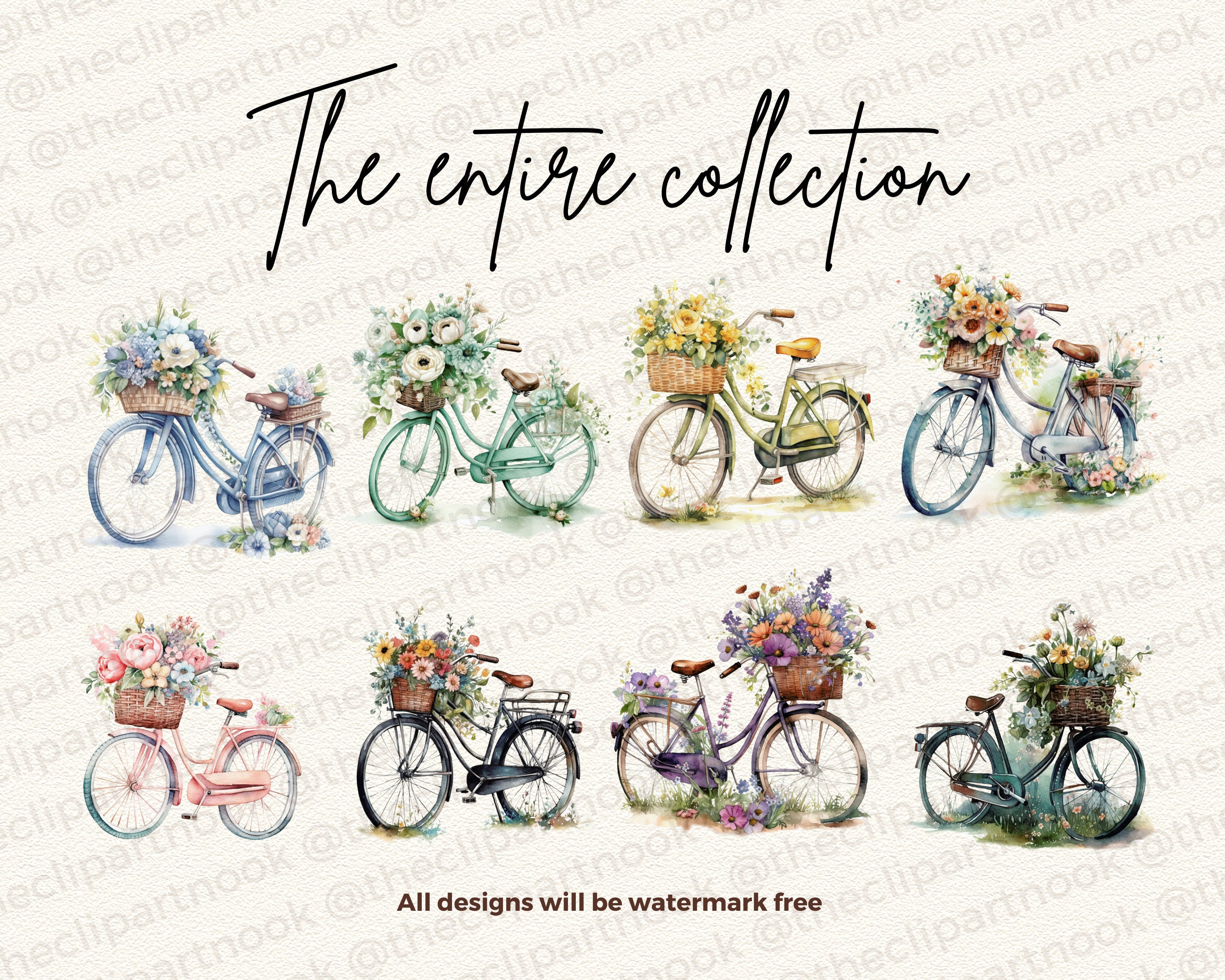 Watercolour Floral Bicycle Clipart | Floral Bike Cliparts | Clipart ...
