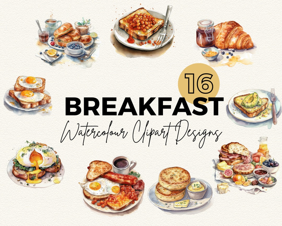 Watercolour Breakfast Clipart | Watercolor Clip Arts | Clipart Bundle ...
